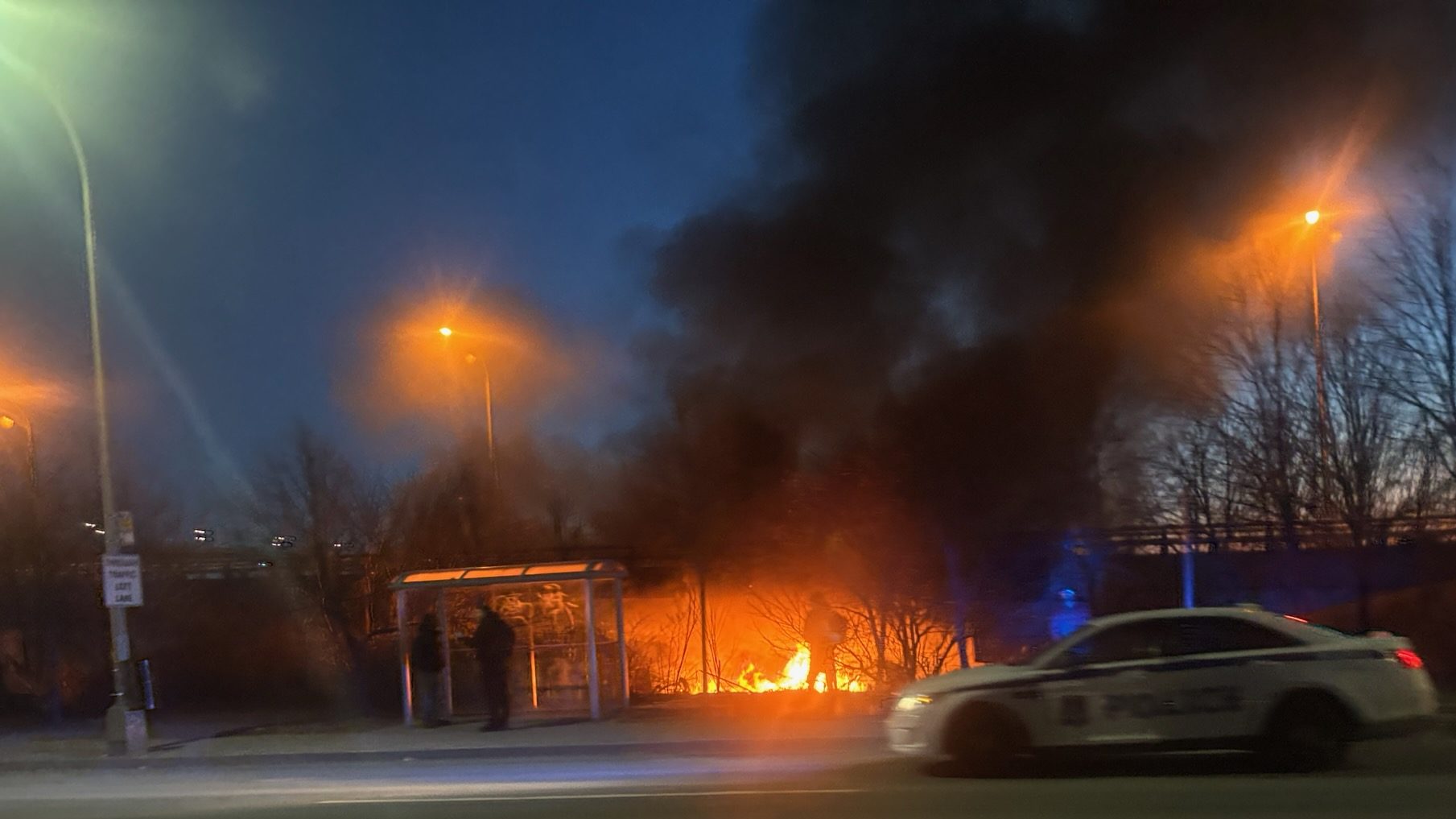 Fire at encampment closes ramp to Macdonald Bridge