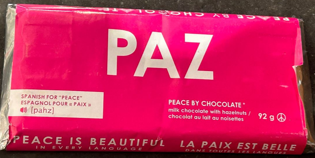 Biden receives Peace by Chocolate chocolate bar