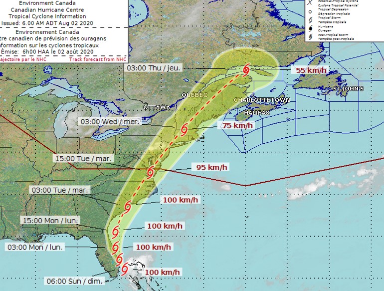 Isaias track projected to swing west of Nova Scotia